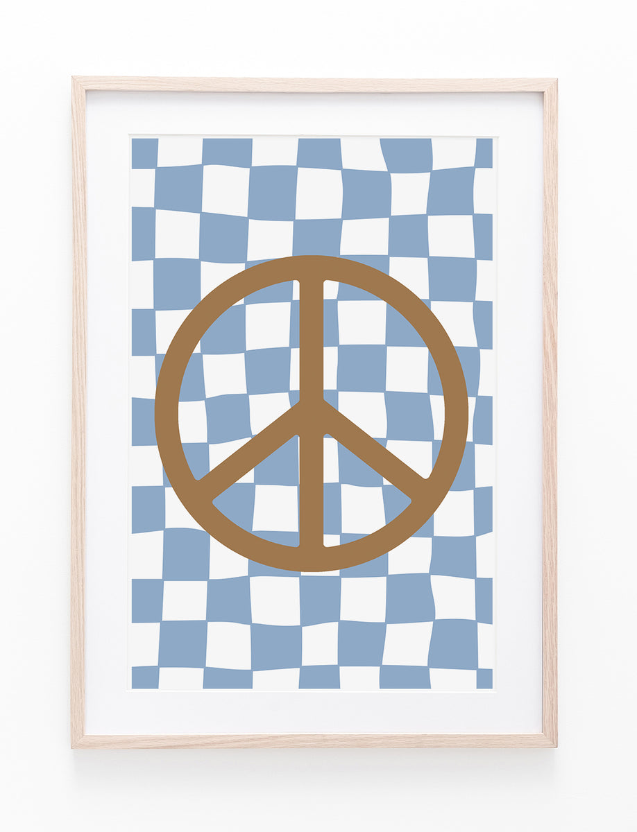 Blue Checkers & Brown Peace Symbol II – KUKI PRINTS