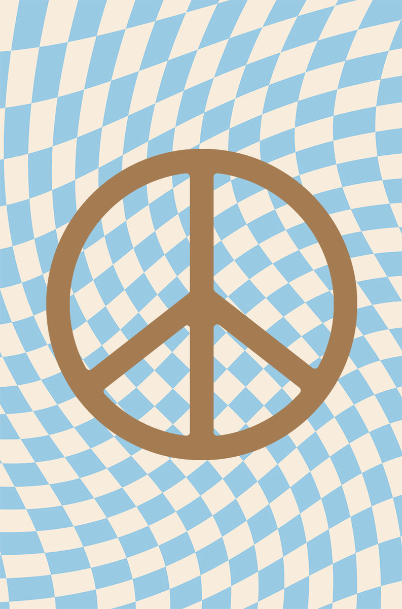 Blue Checkers & Brown Peace Symbol – KUKI PRINTS