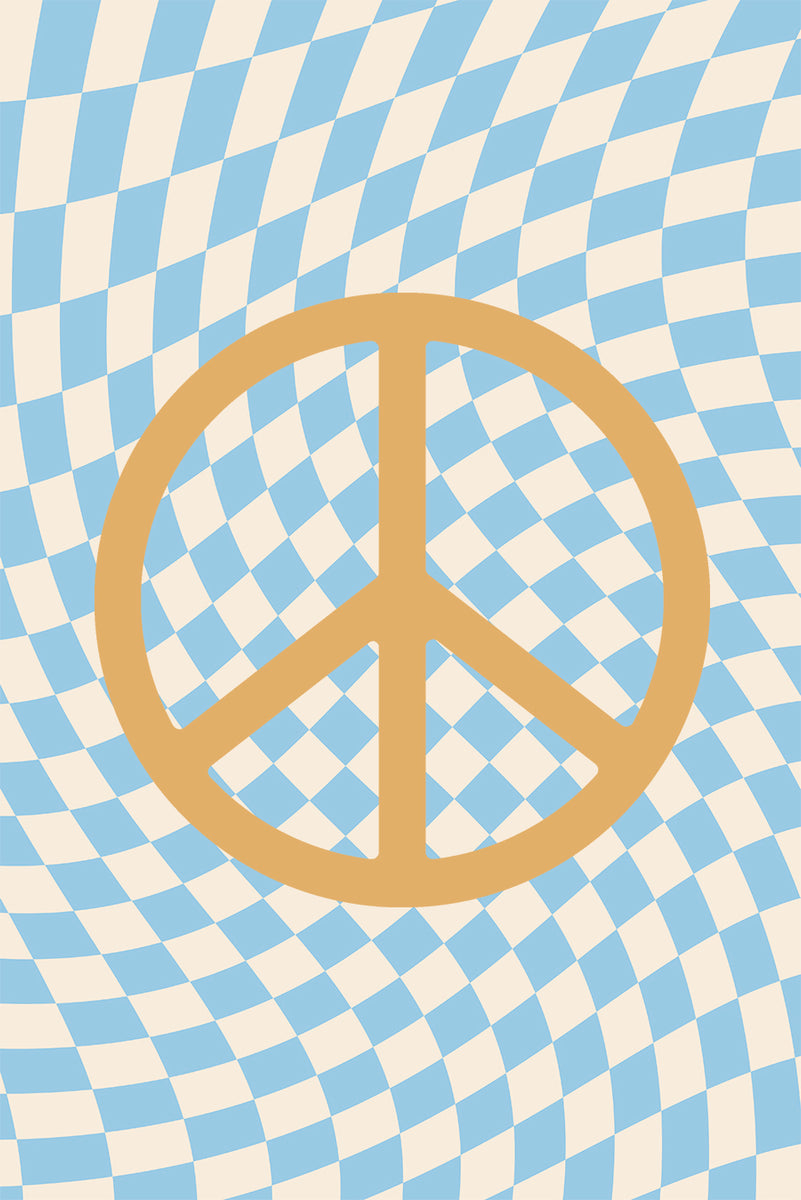 Blue Checkers & Orange Peace Symbol – KUKI PRINTS
